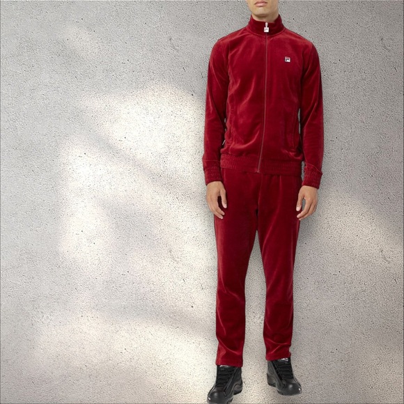 Fila | Other | Mens Fila Solid Burgundy Velour Casual Outfit Set ...